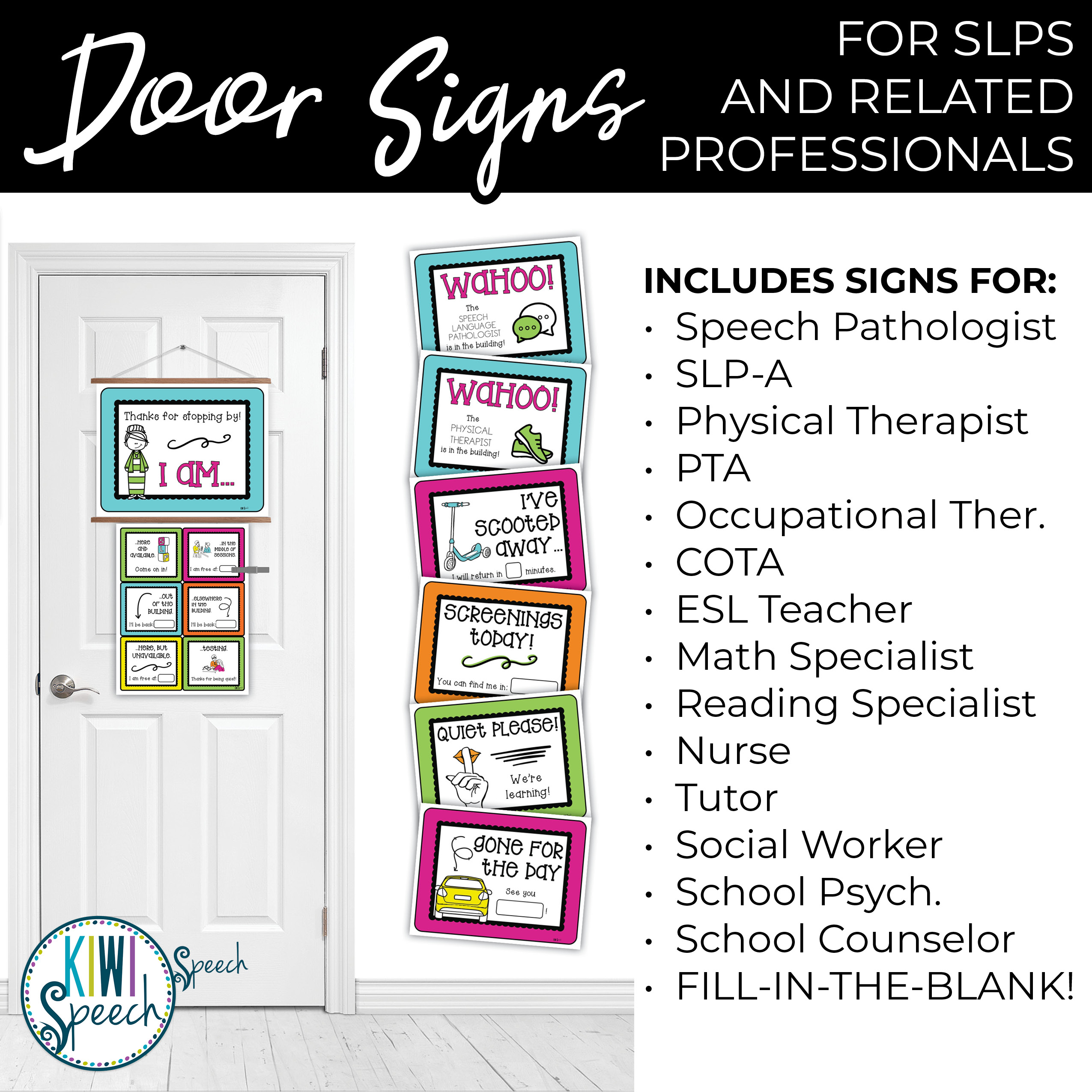 Door Signs for SLPs & Related Professionals - Out of Office, Screenings ...