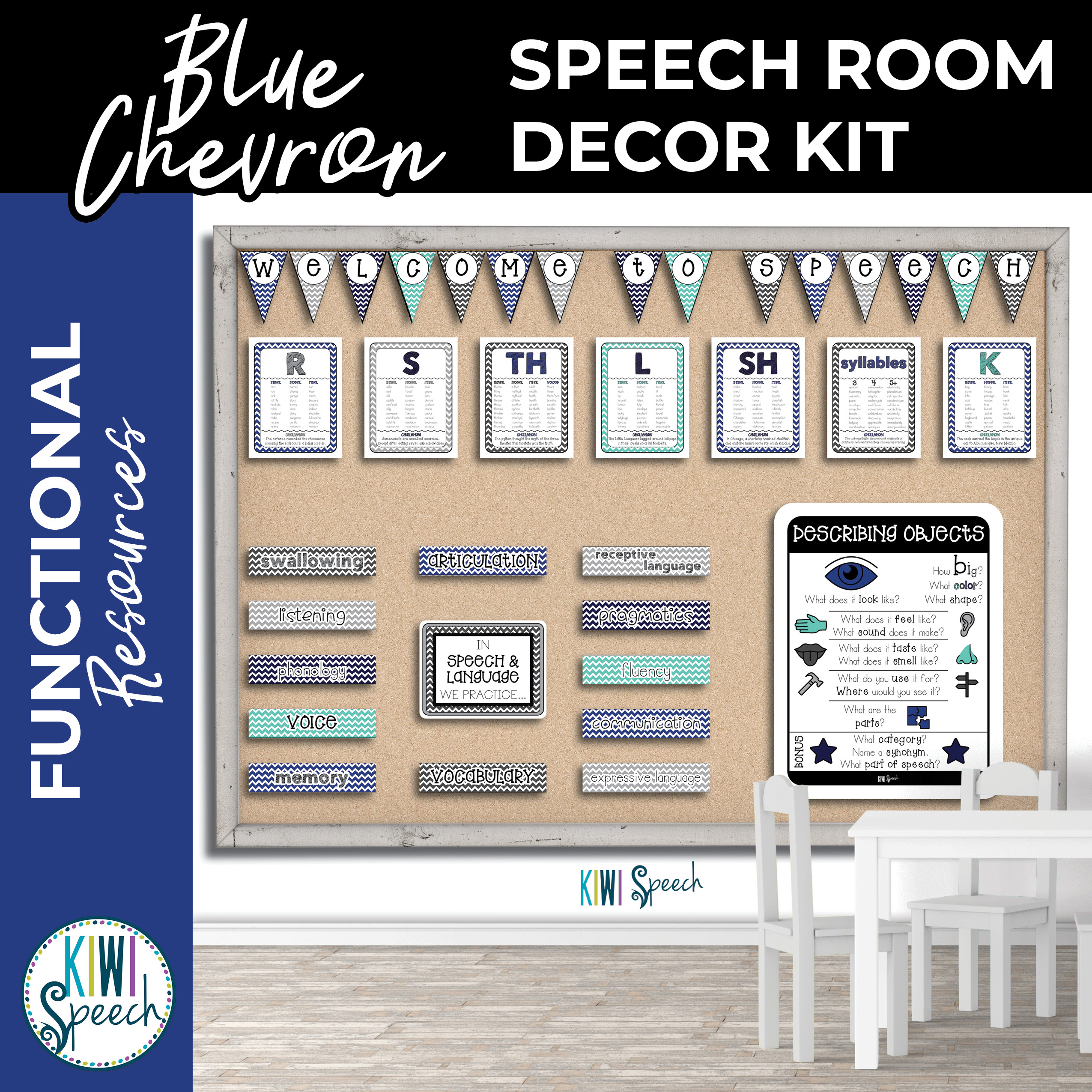 Speech Therapy Room Decor - Functional Decor Kit and Visual Aids - Blue ...