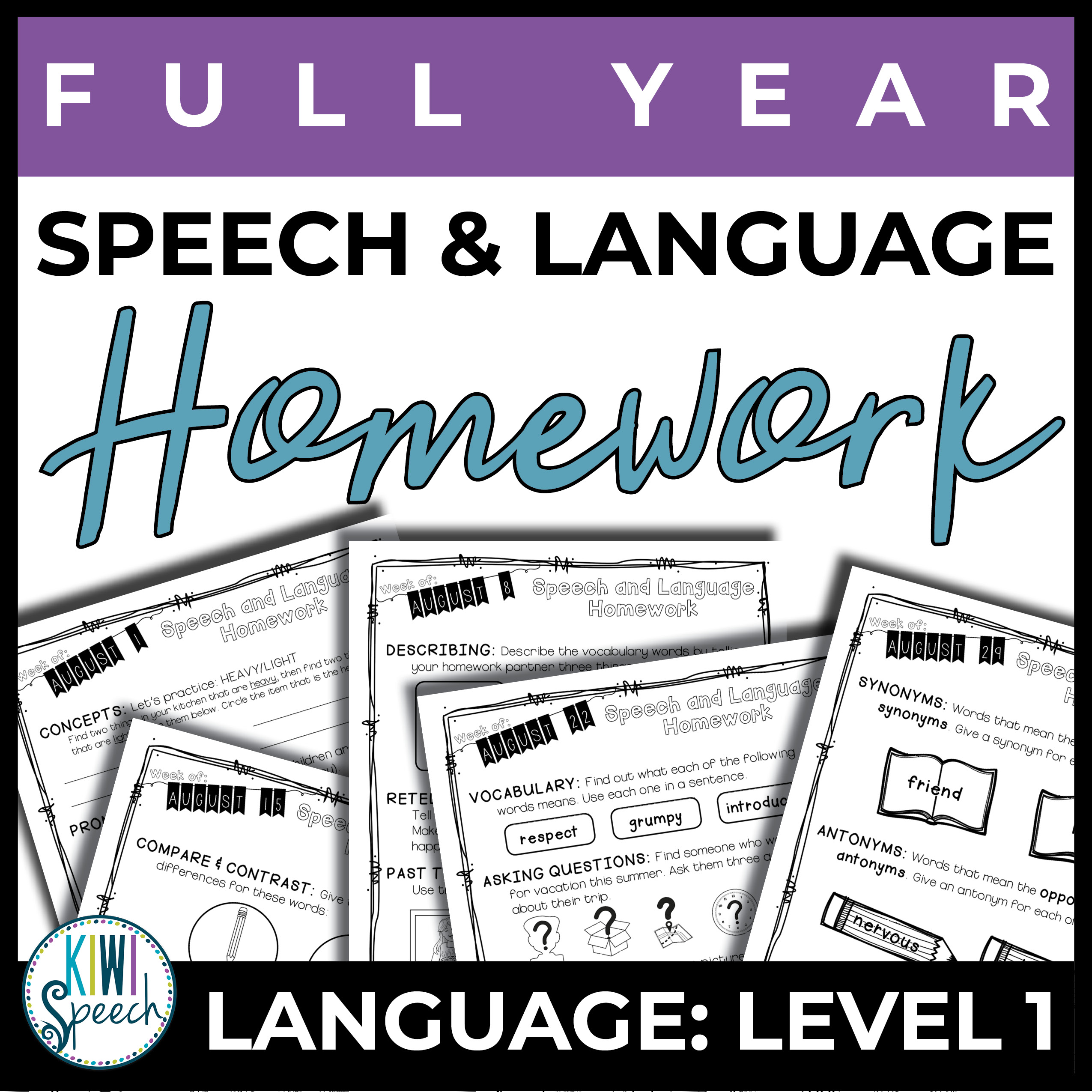 Language Homework for Speech Therapy for the Whole Year - Elementary ...