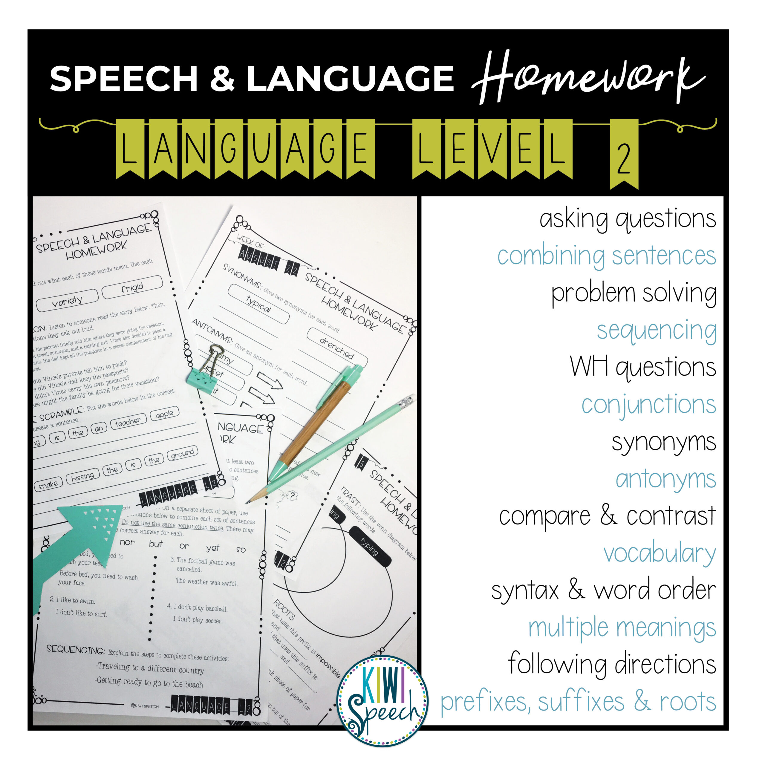 Language Homework for Speech Therapy for the Whole Year - Middle School ...