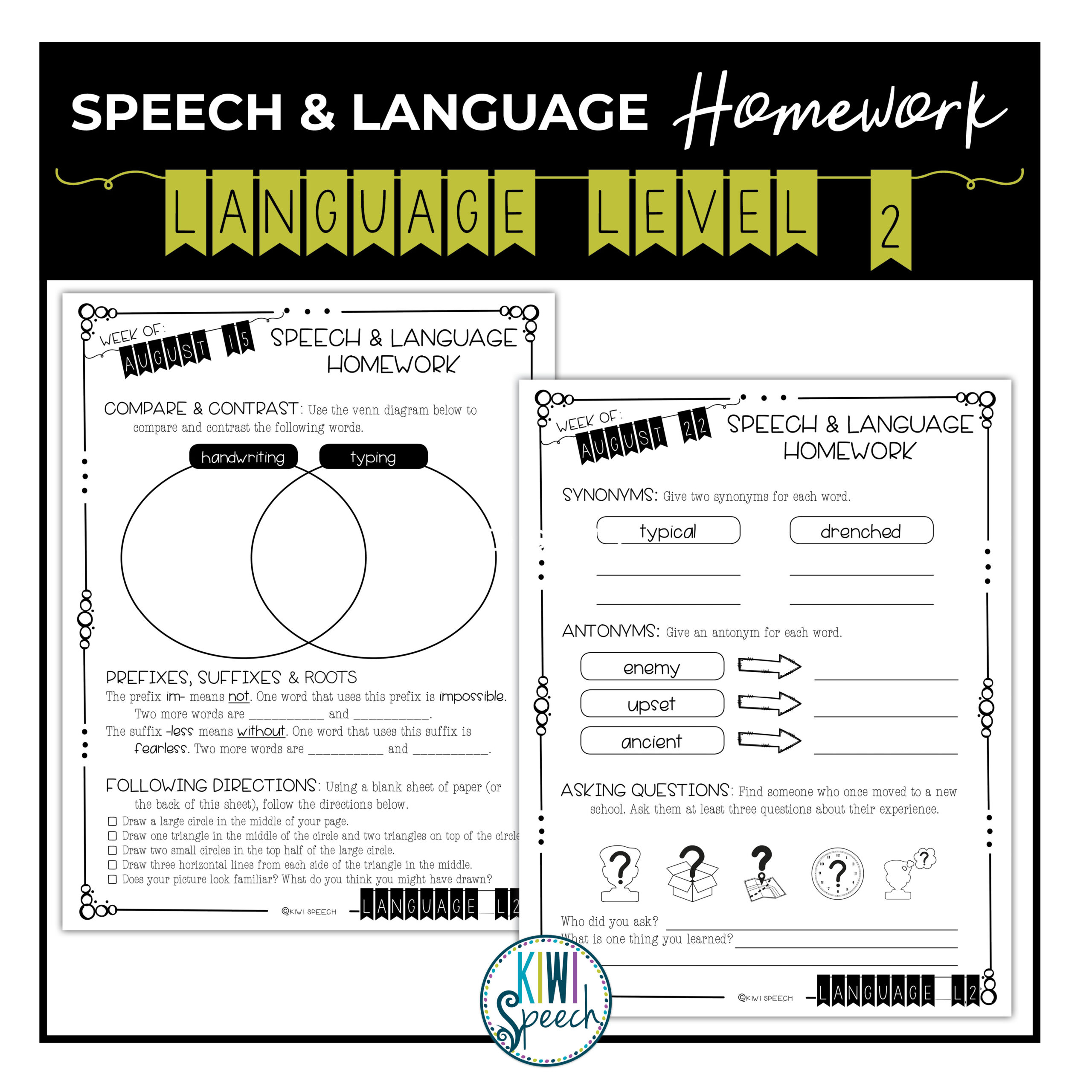 Language Homework for Speech Therapy for the Whole Year - Middle School ...