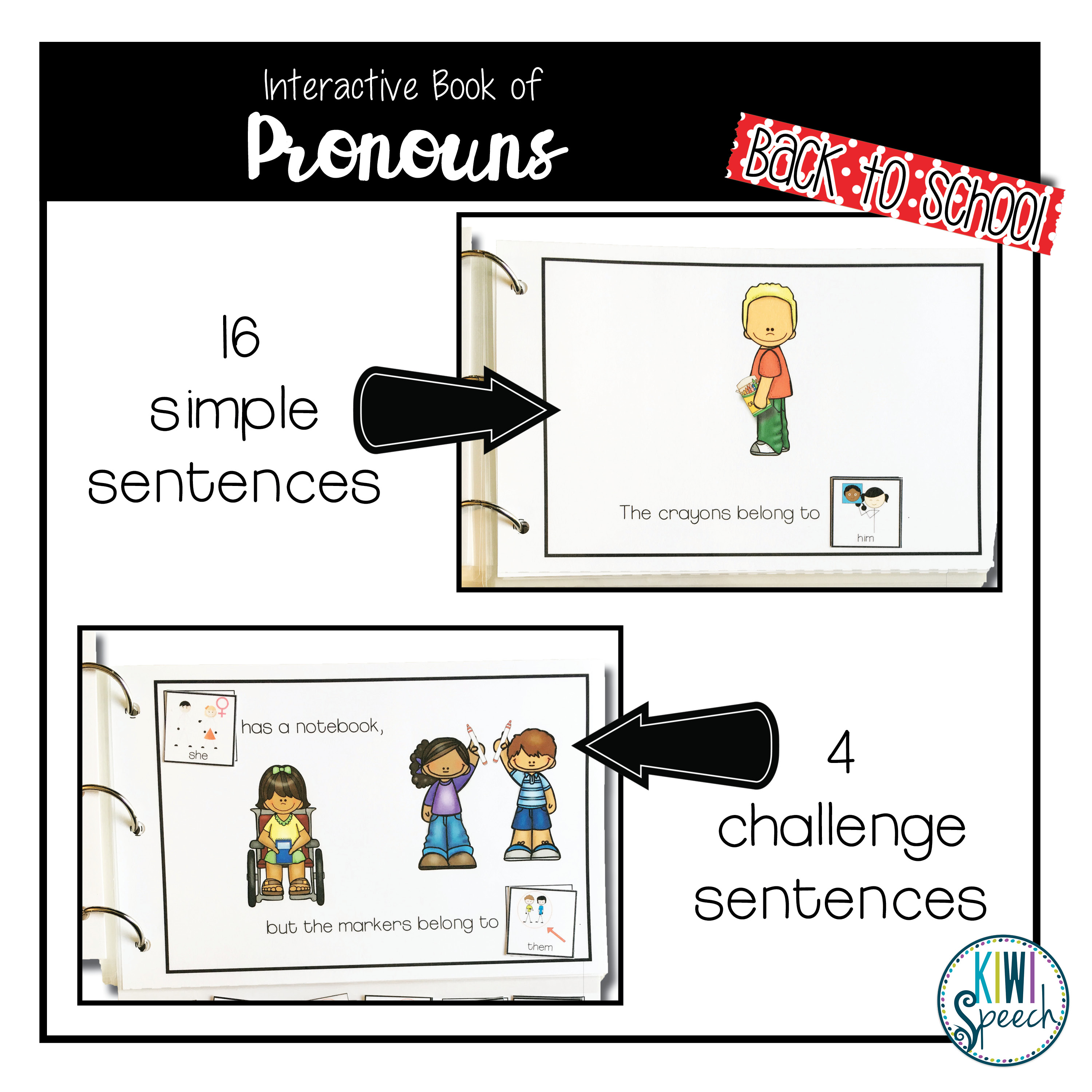 Pronouns Interactive Book {BACK TO SCHOOL} - Kiwi Speech