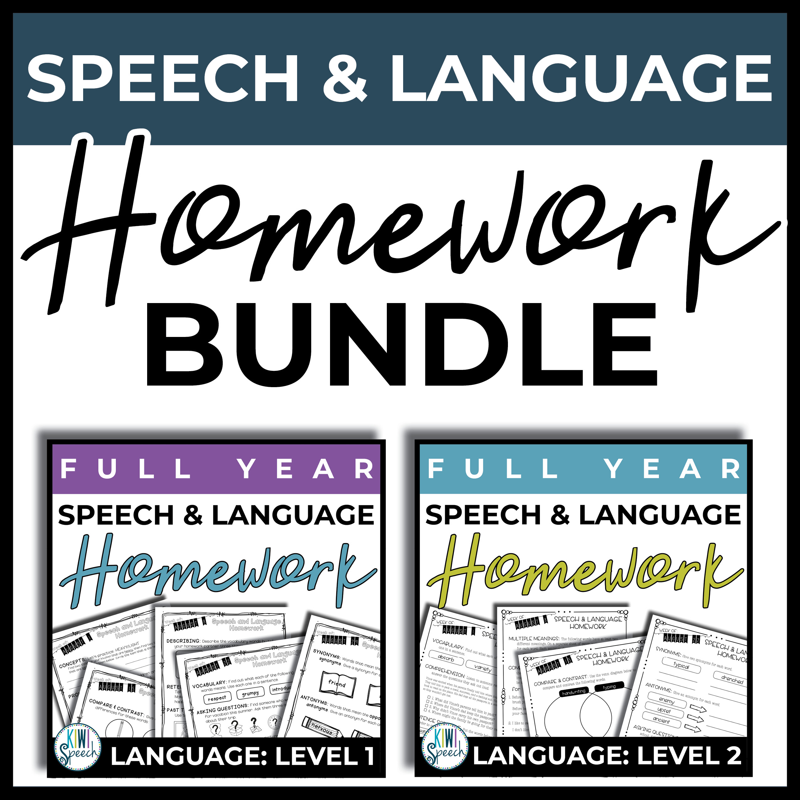 Speech Therapy Language Homework for the Entire Year and Summer Speech ...