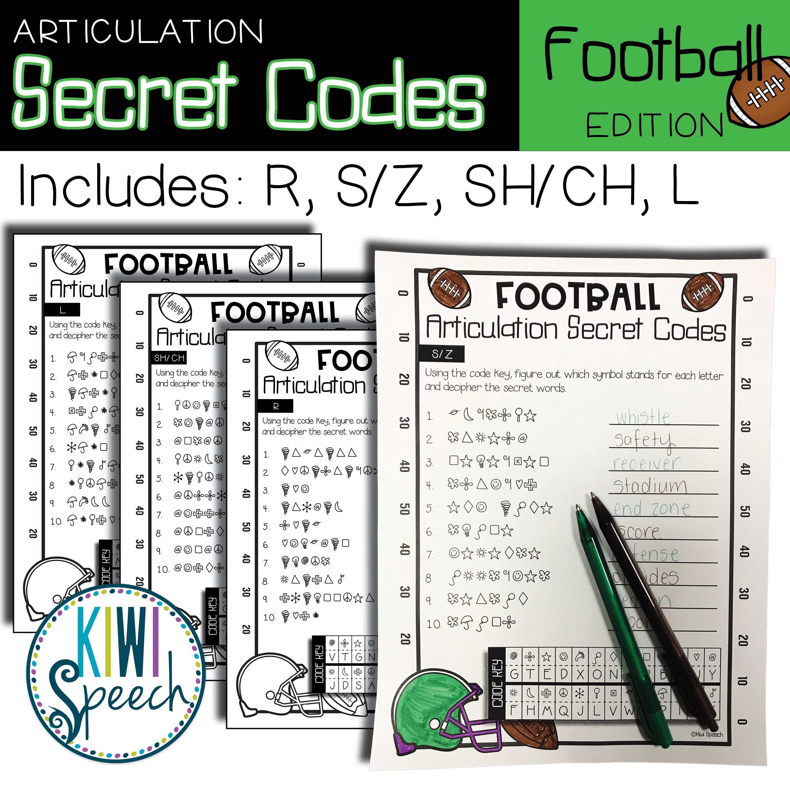 NO PREP Articulation Secret Codes for Speech Therapy- Football Edition ...