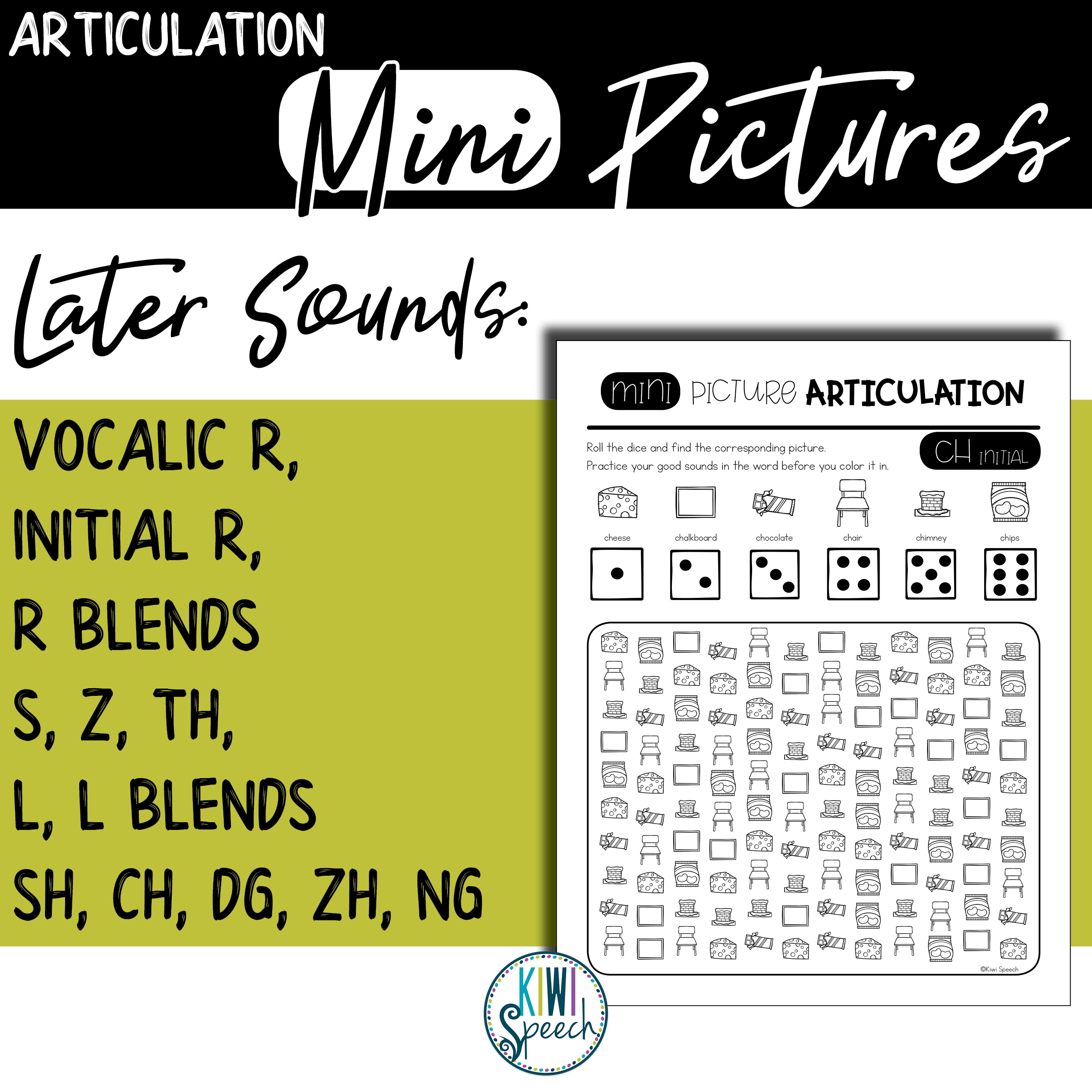 No-Prep Articulation Mini Pictures Dice Game - Later Sounds - Kiwi Speech