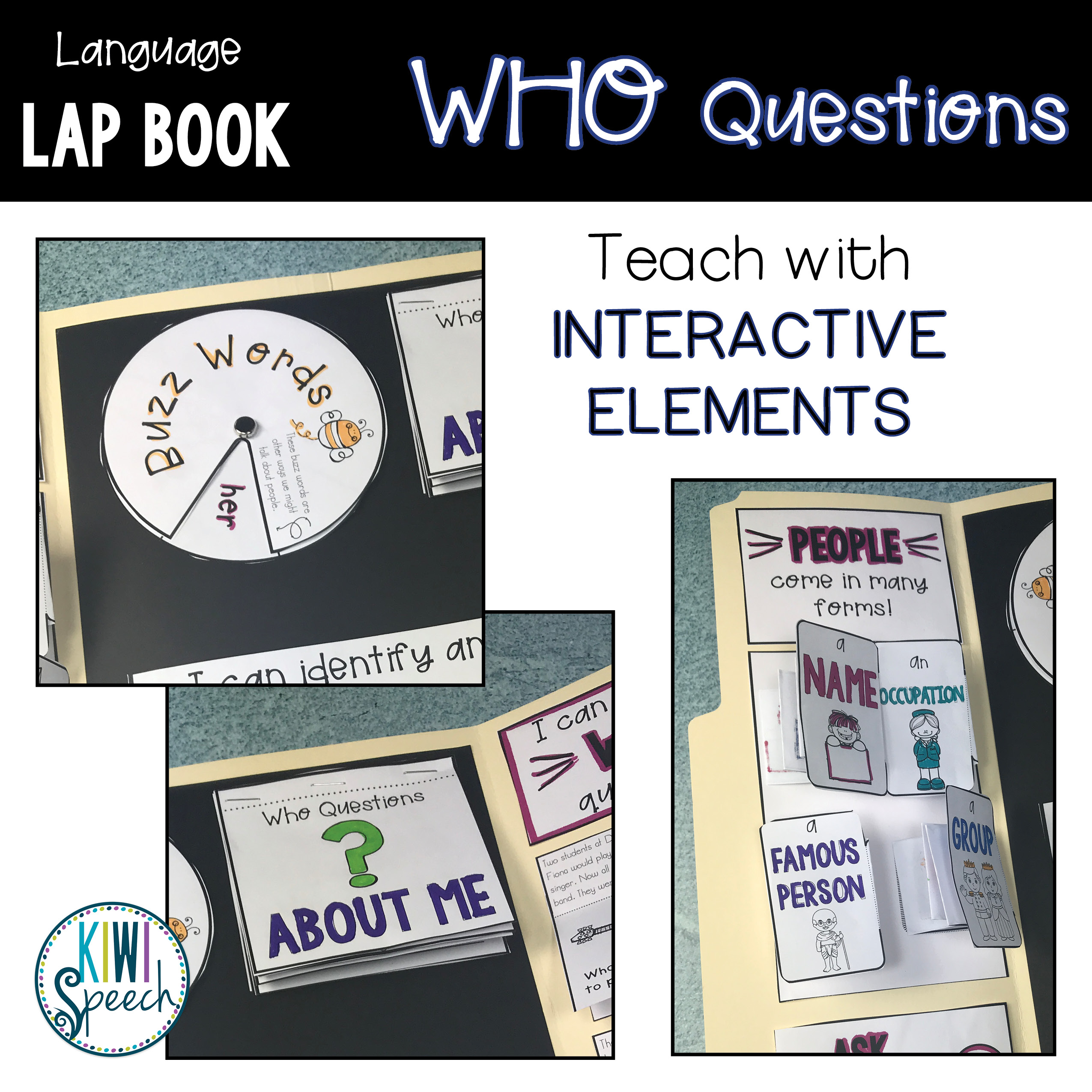 Who Questions Lap Book - A Language Lap Book for WH Questions - Kiwi Speech