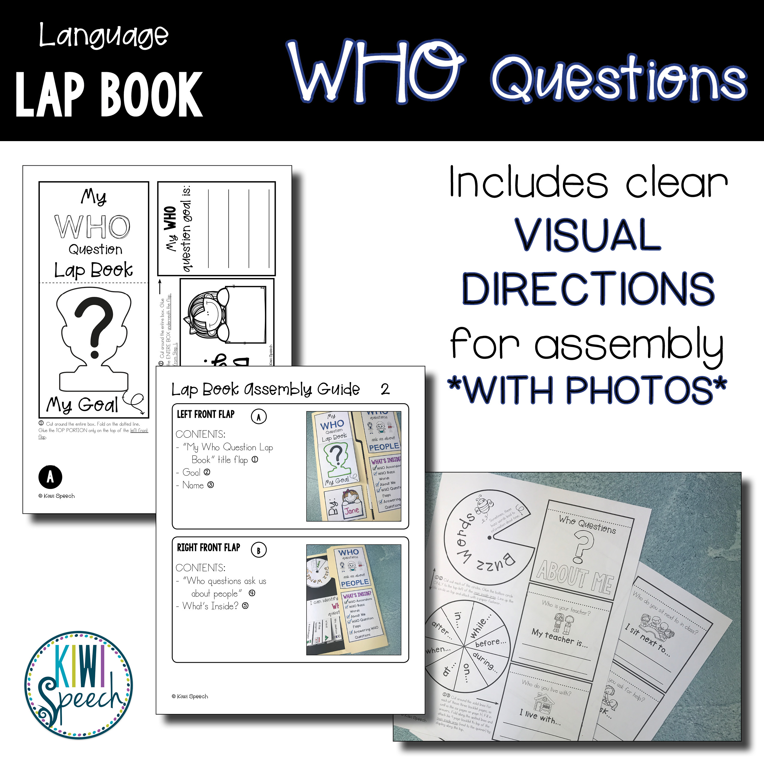 Who Questions Lap Book - A Language Lap Book for WH Questions - Kiwi Speech