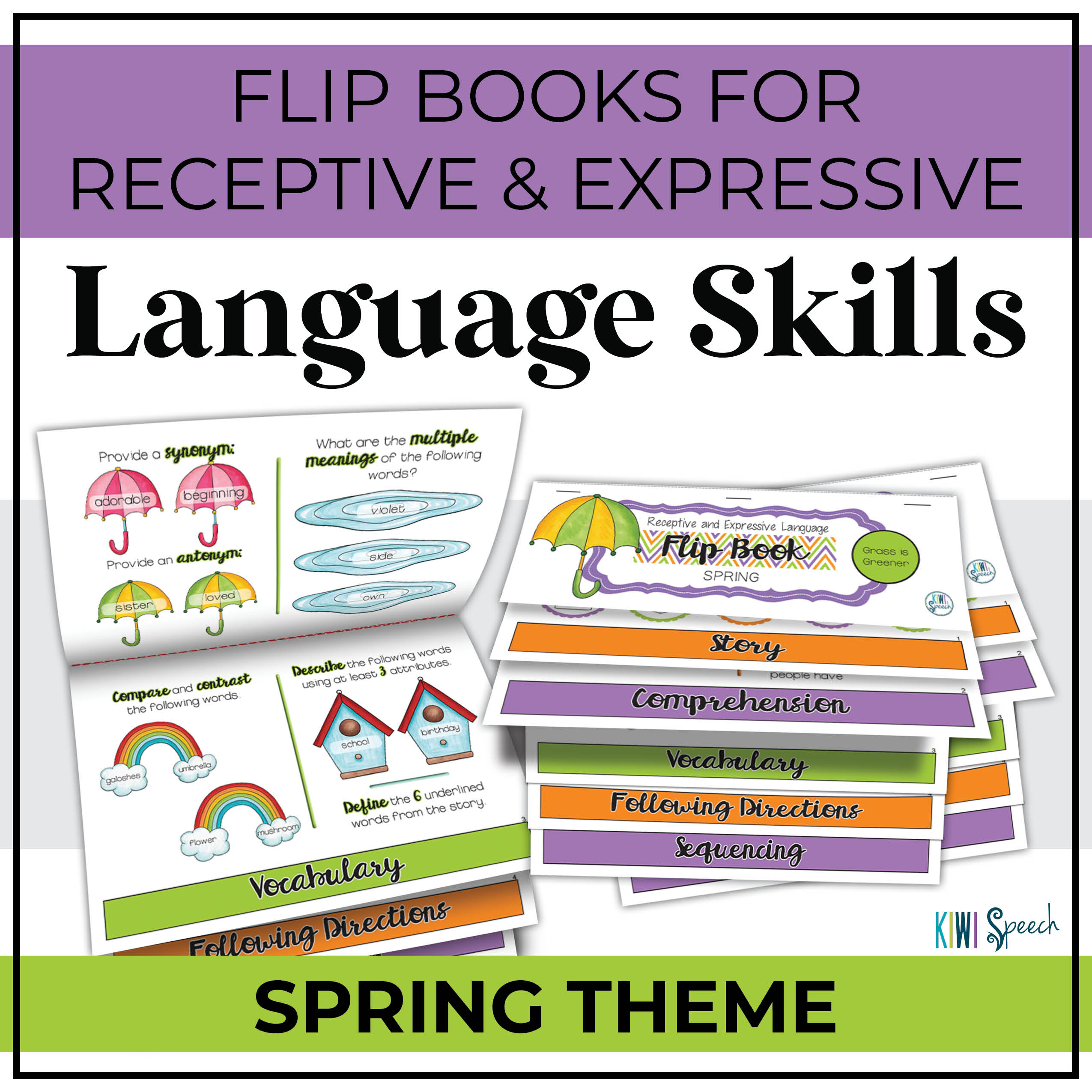Receptive & Expressive Language Flip Books {SPRING} - Kiwi Speech