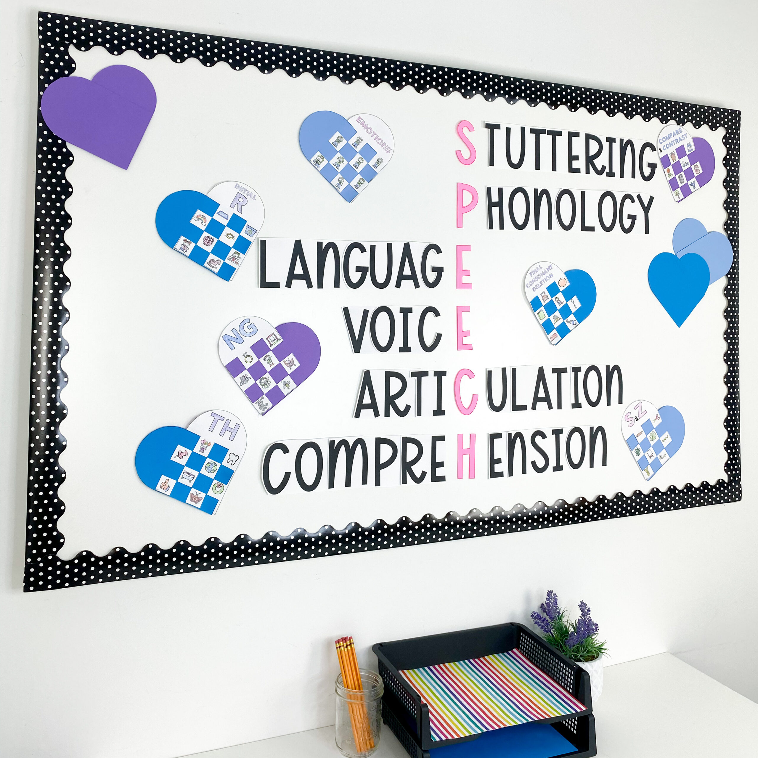 Speech Therapy Bulletin Board & Door Decor w/ Craftivity - Hearts ...