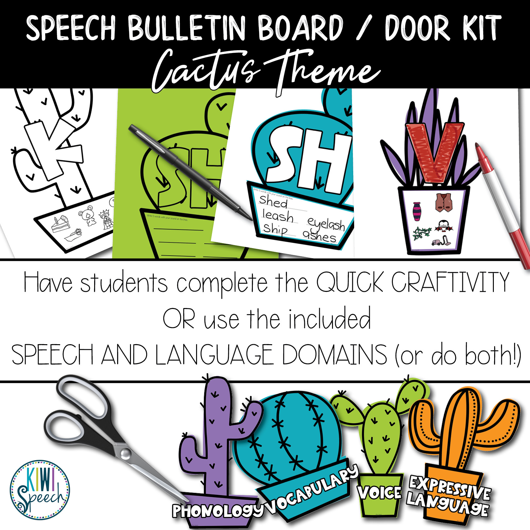 Cactus Speech Bulletin Board / Door Kit + Craftivity - Speech Therapy ...