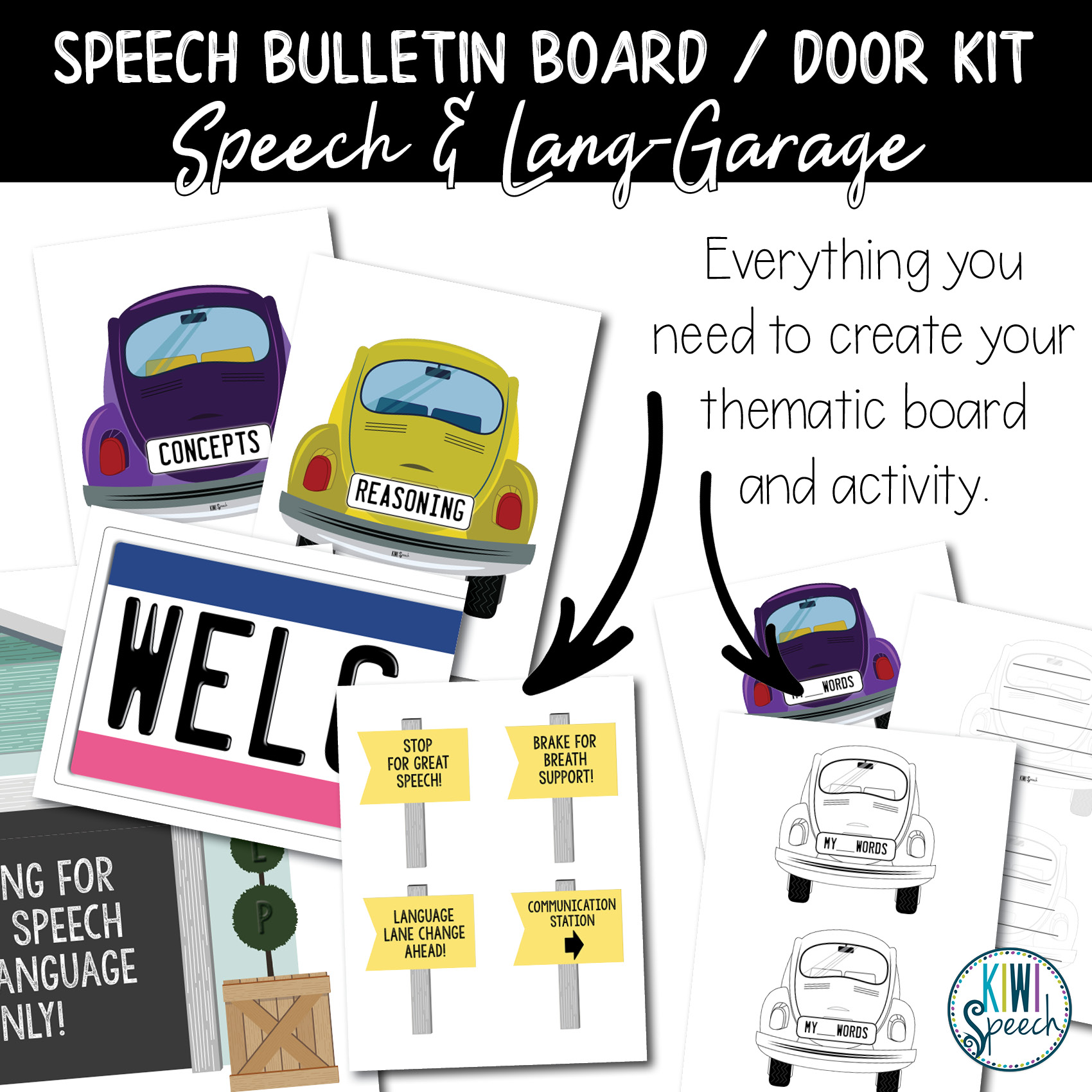 Cars Speech Bulletin Board / Door Kit + Craftivity - Speech Therapy ...