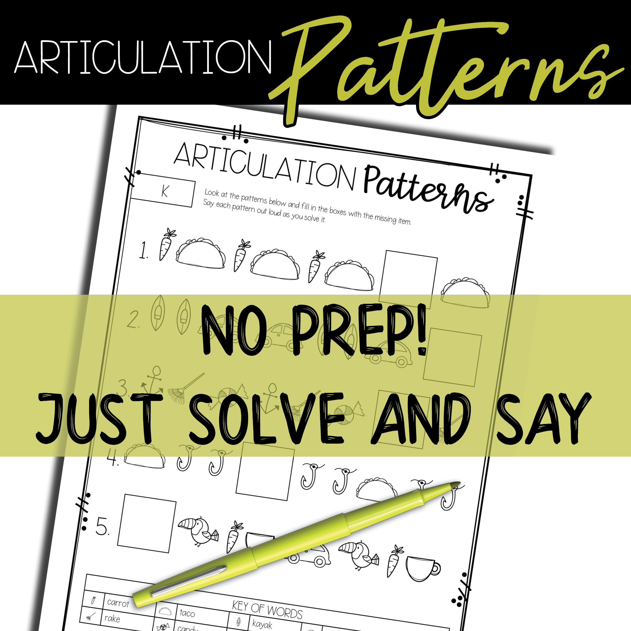 No Prep Articulation Patterns for Speech Therapy - Early Sounds - Kiwi ...
