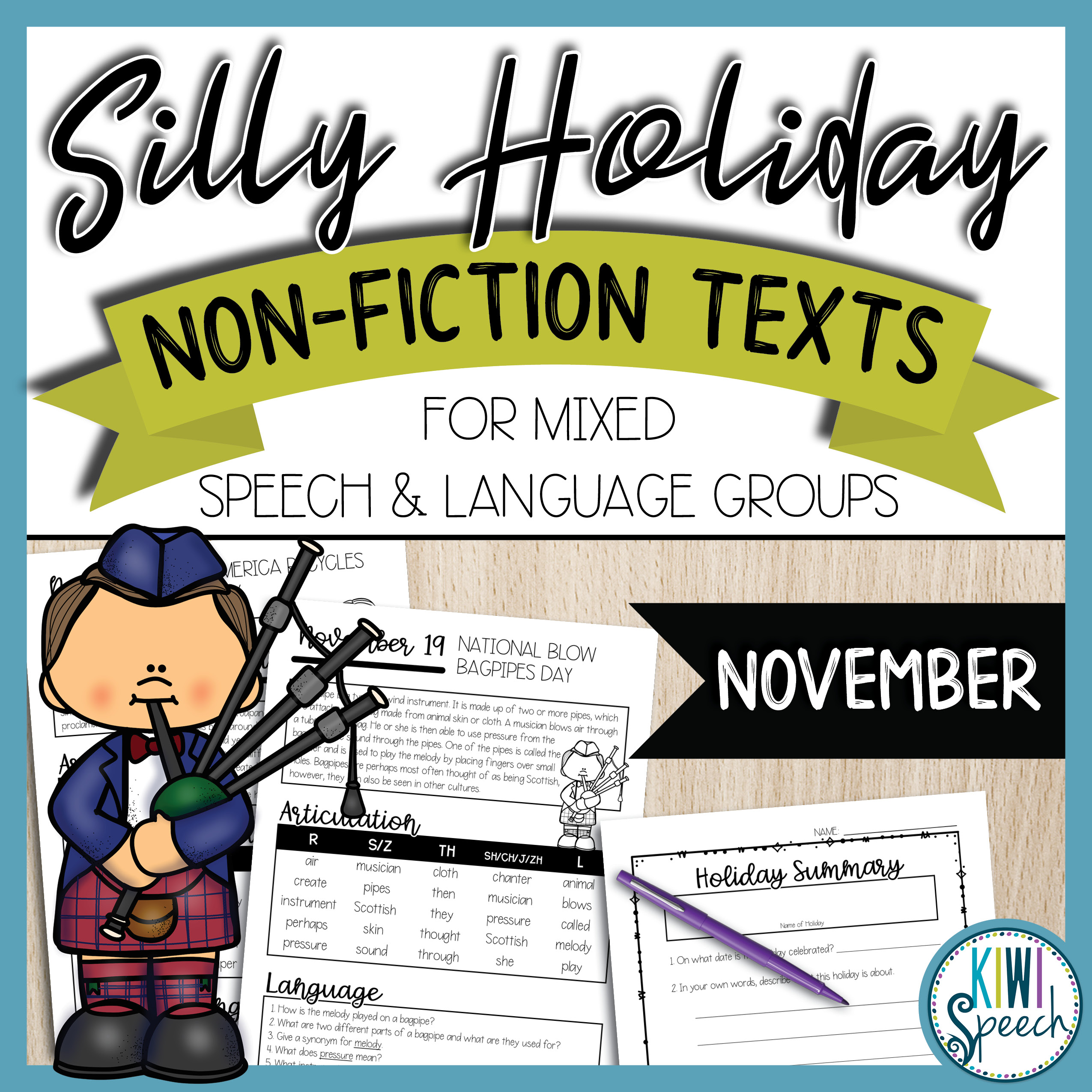 No Prep Silly Holiday Texts for Speech Therapy Mixed Groups - November ...