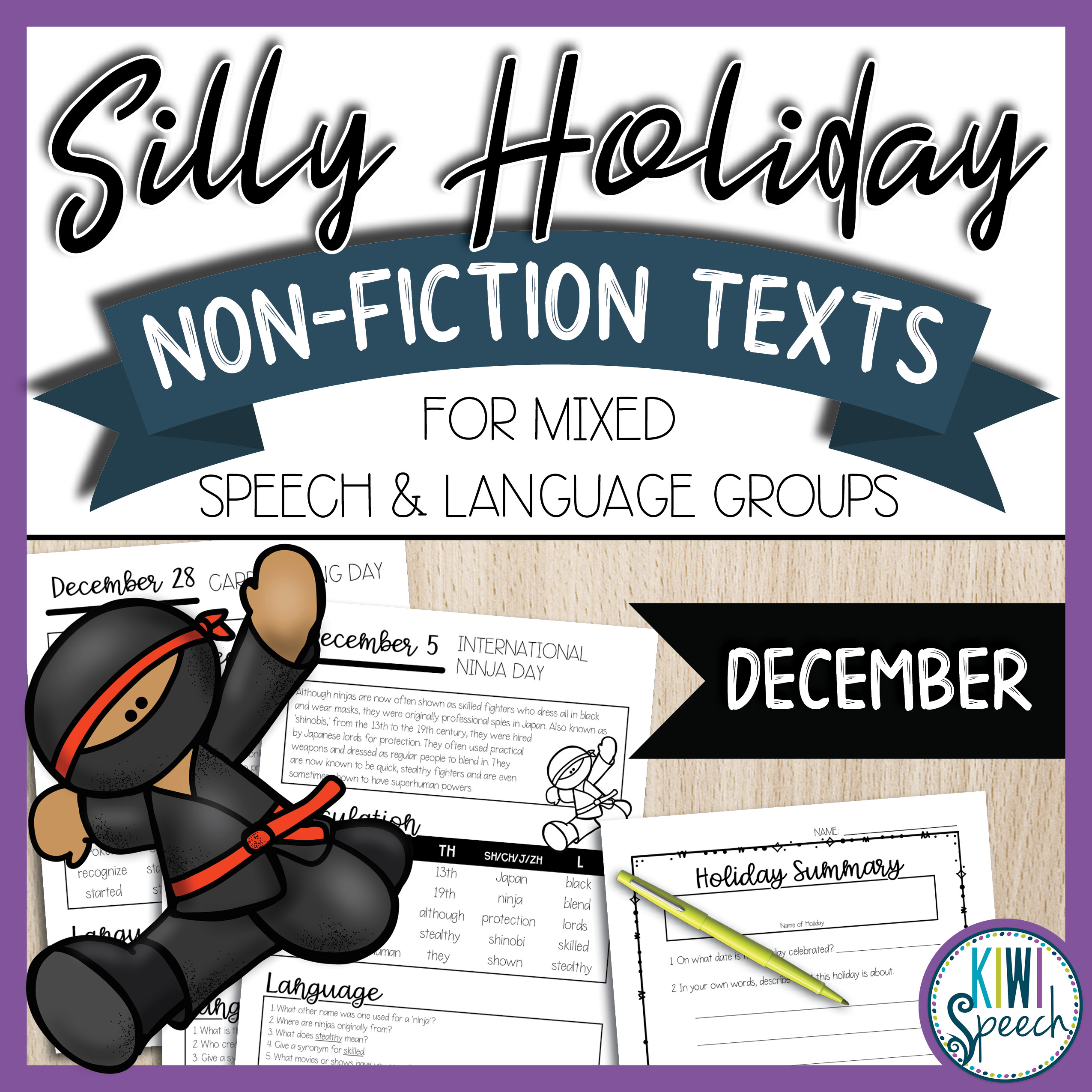 No Prep Silly Holiday Texts for Speech Therapy Mixed Groups - December ...