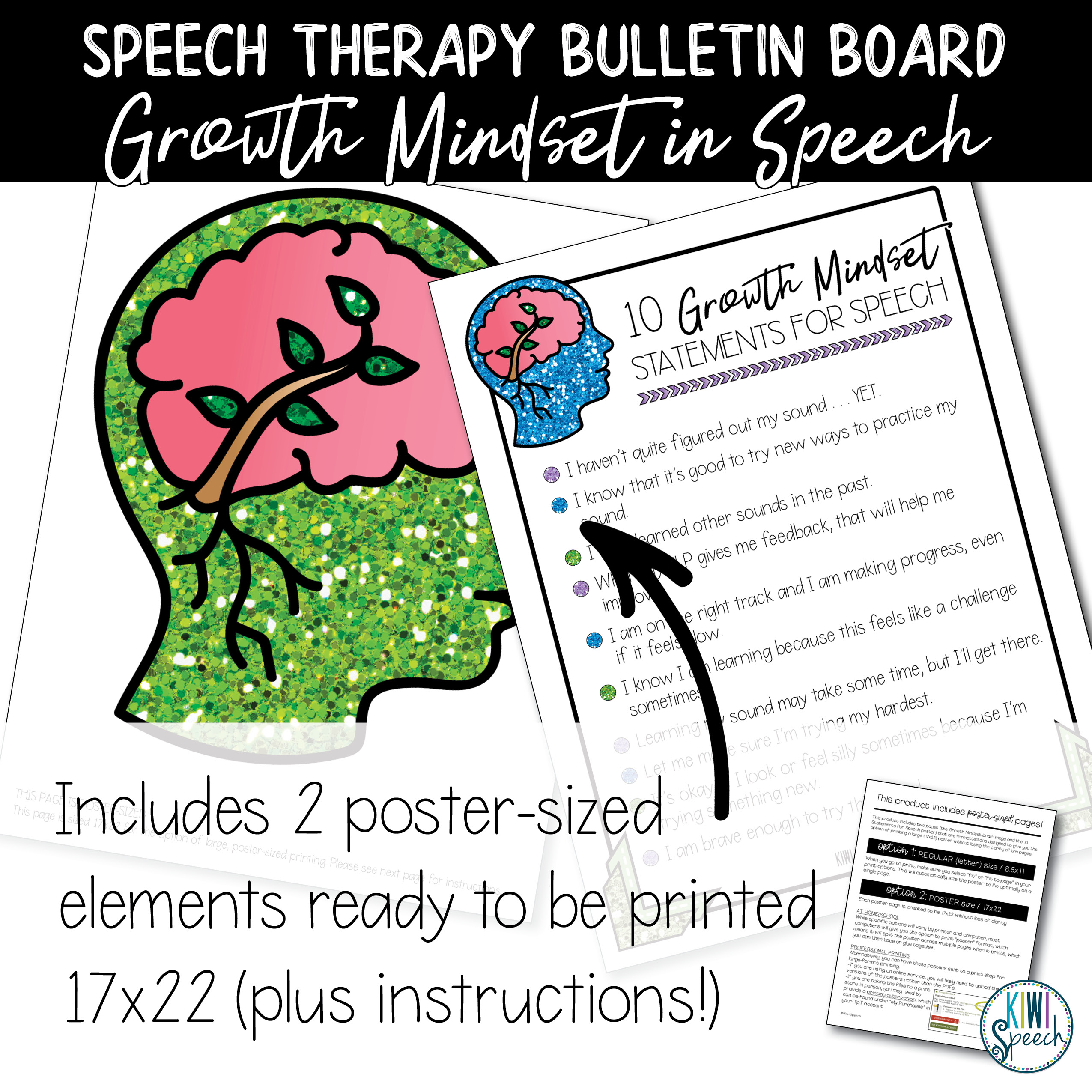 Growth Mindset Bulletin Board & Statements Poster for Speech Therapy ...