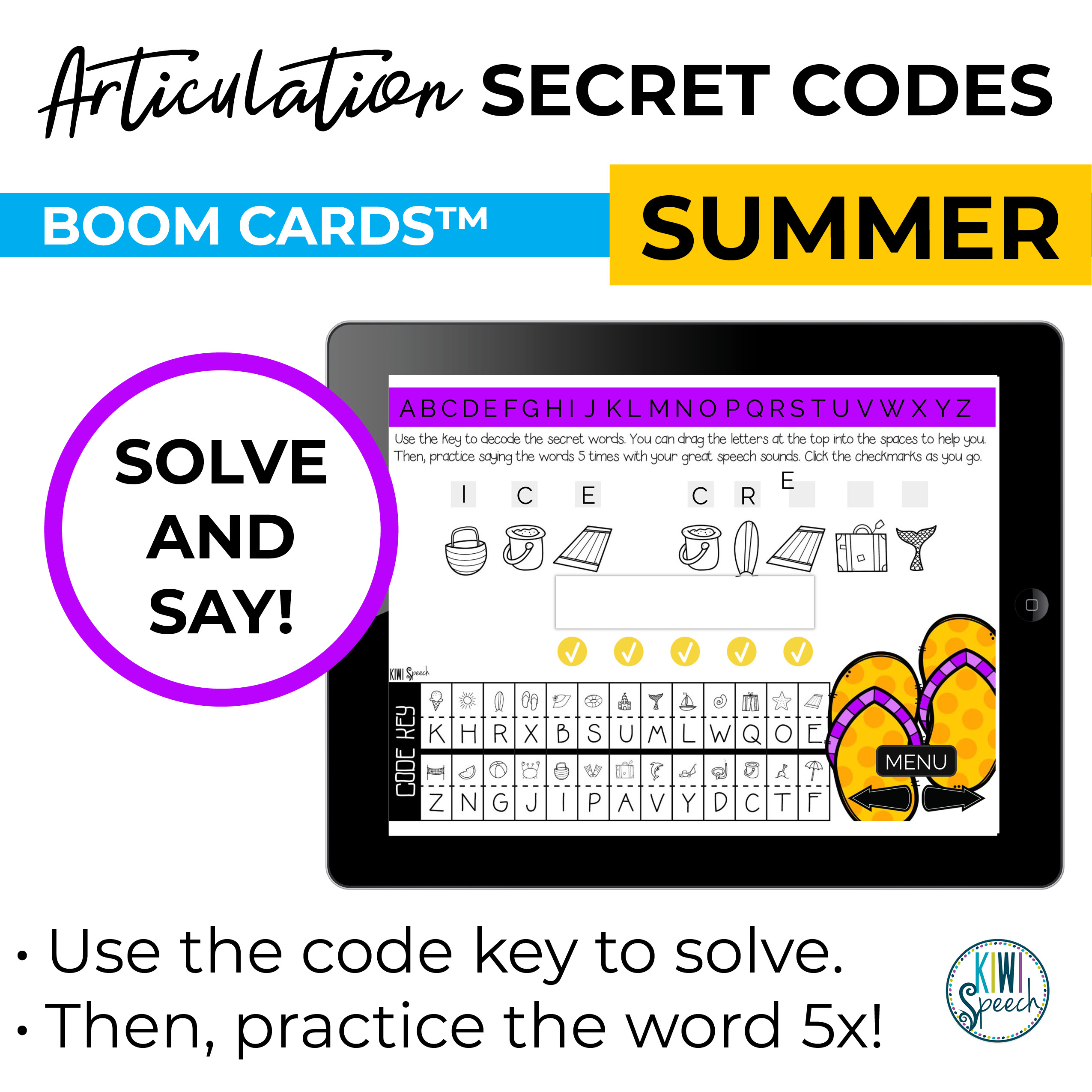 S / Z Articulation Secret Codes BOOM Cards - Summer | Speech | Distance ...