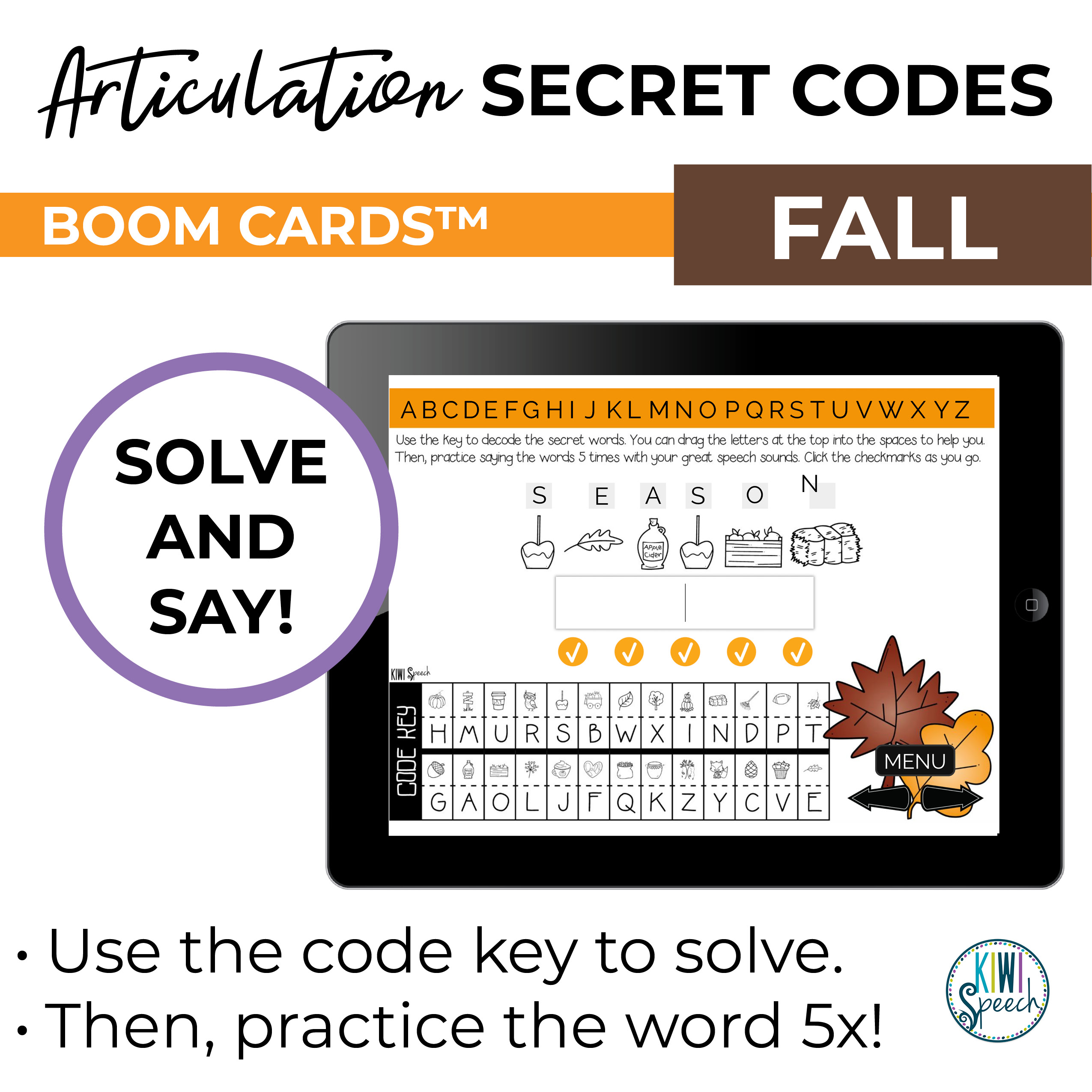 S / Z Articulation Secret Codes BOOM Cards - Fall | Speech | Distance ...
