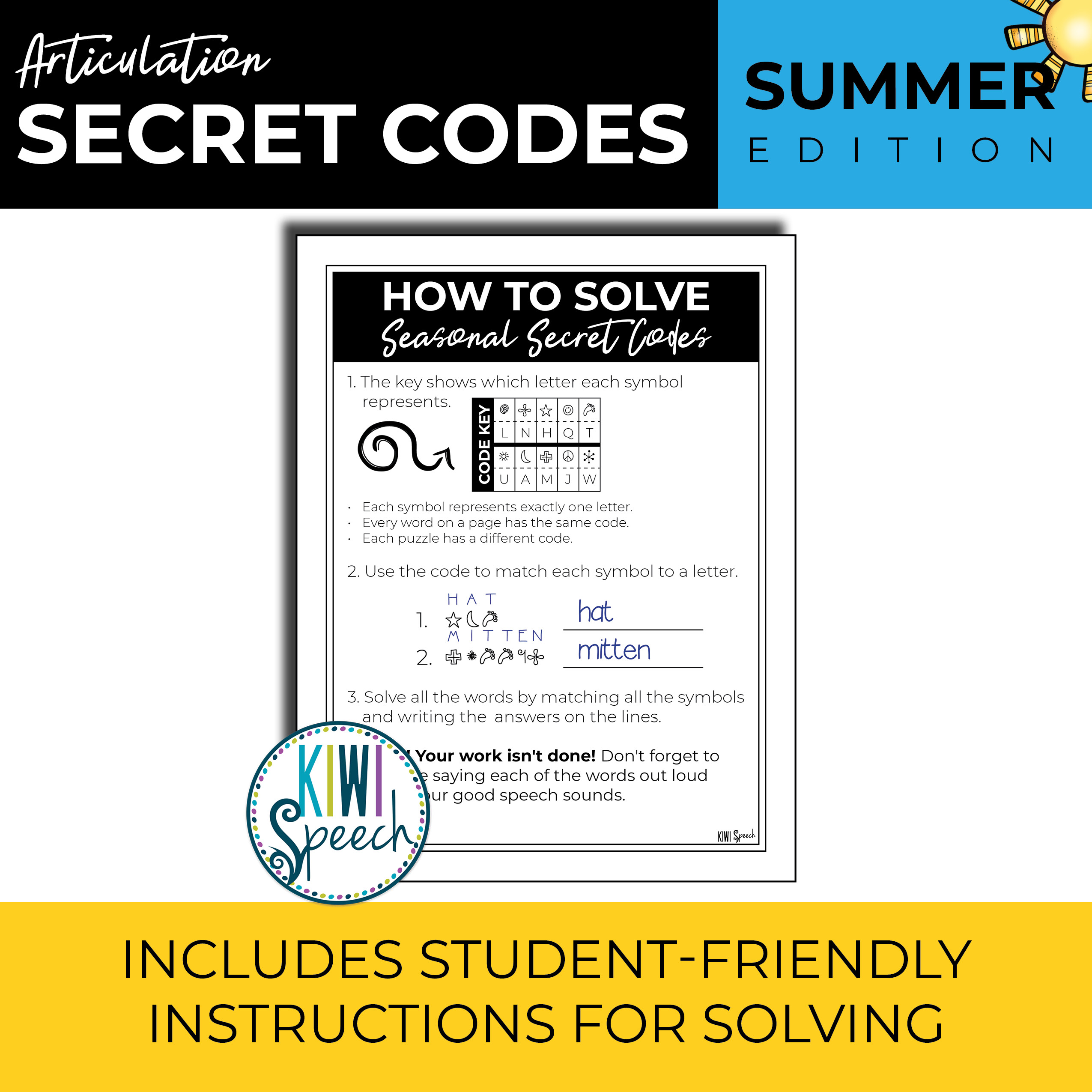 NO PREP Seasonal Articulation Secret Codes for Speech - SUMMER Edition ...