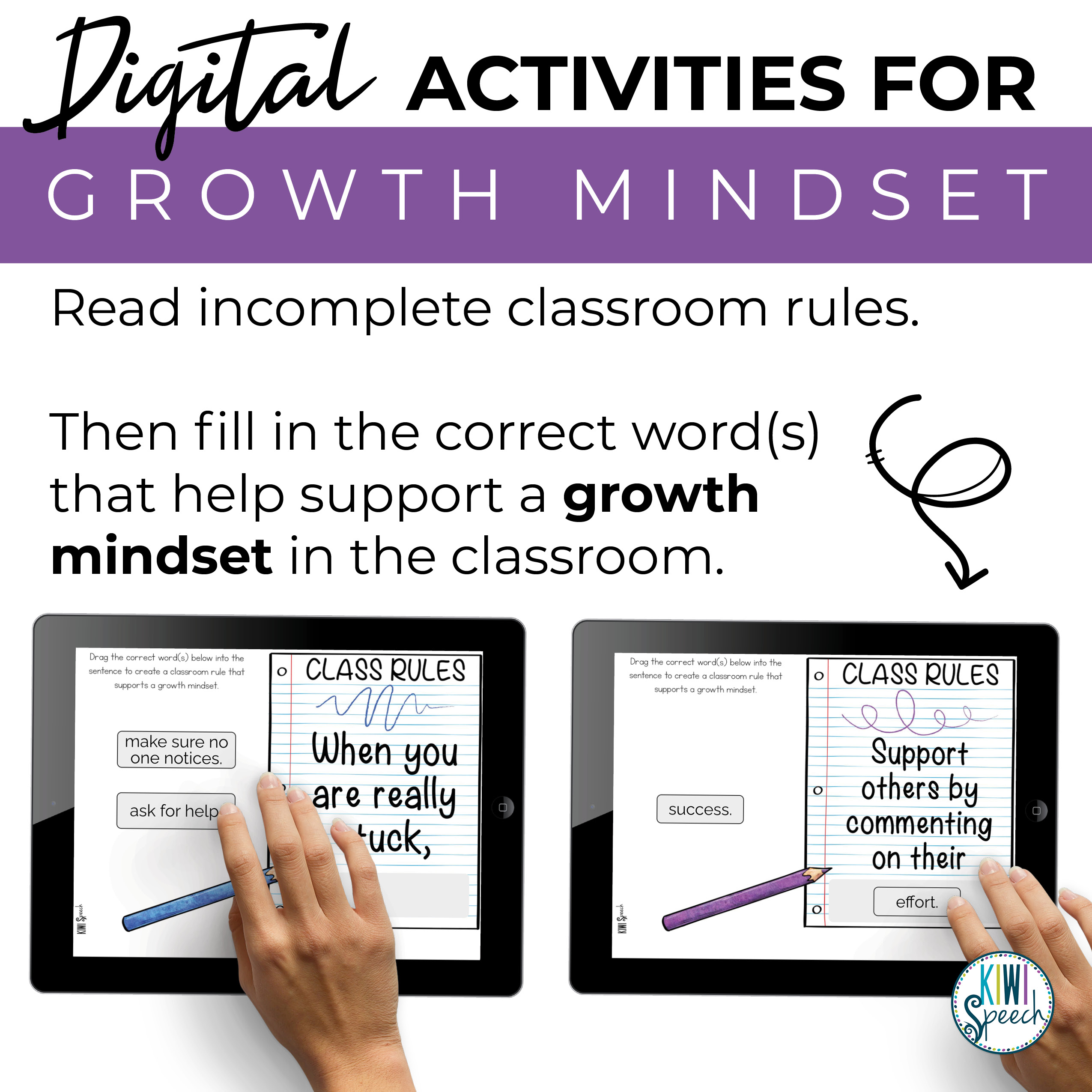 Digital Growth Mindset: Classroom Rules on BOOM CARDS - Kiwi Speech