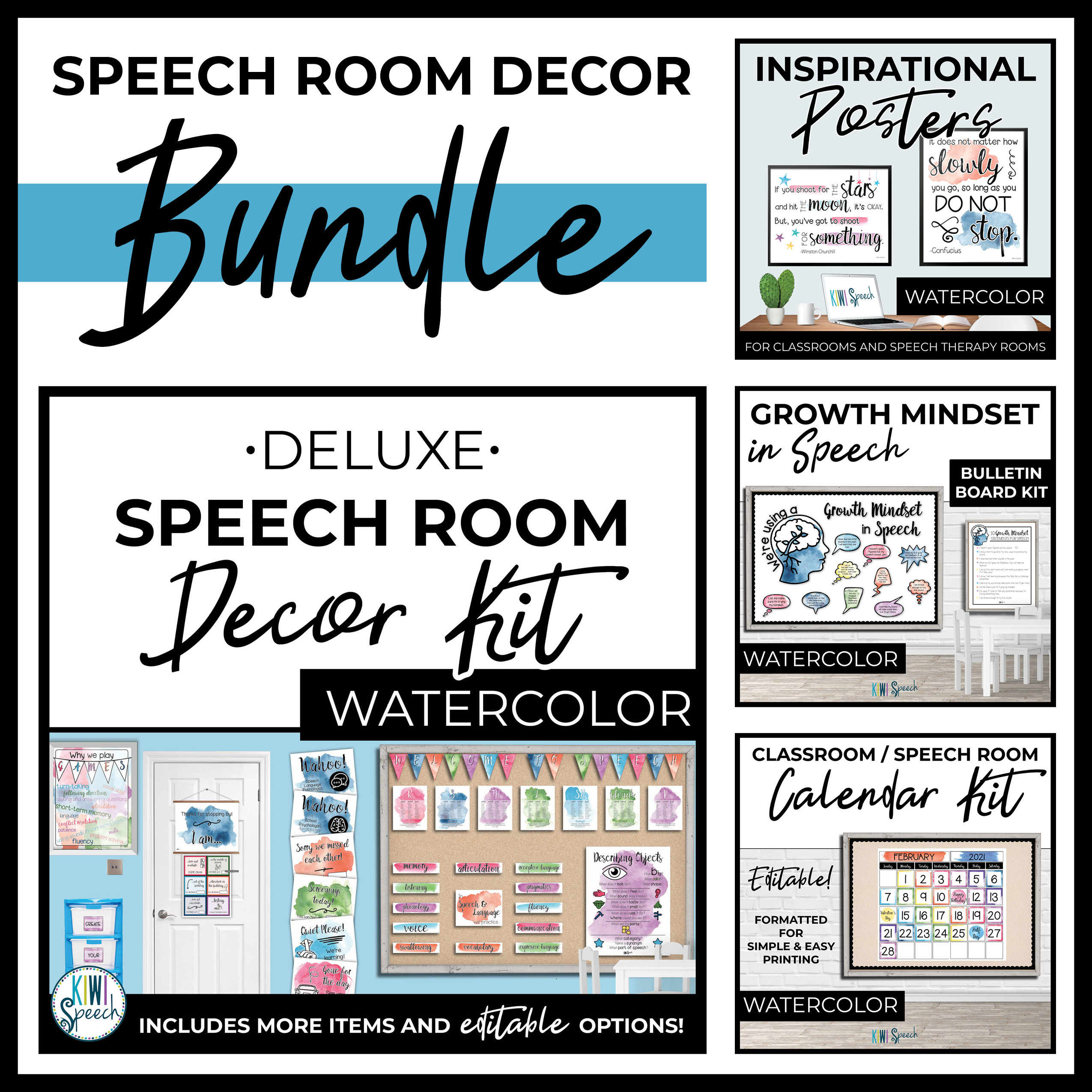 Watercolor Speech Therapy Room Decor - Bundle of Functional Decor for ...