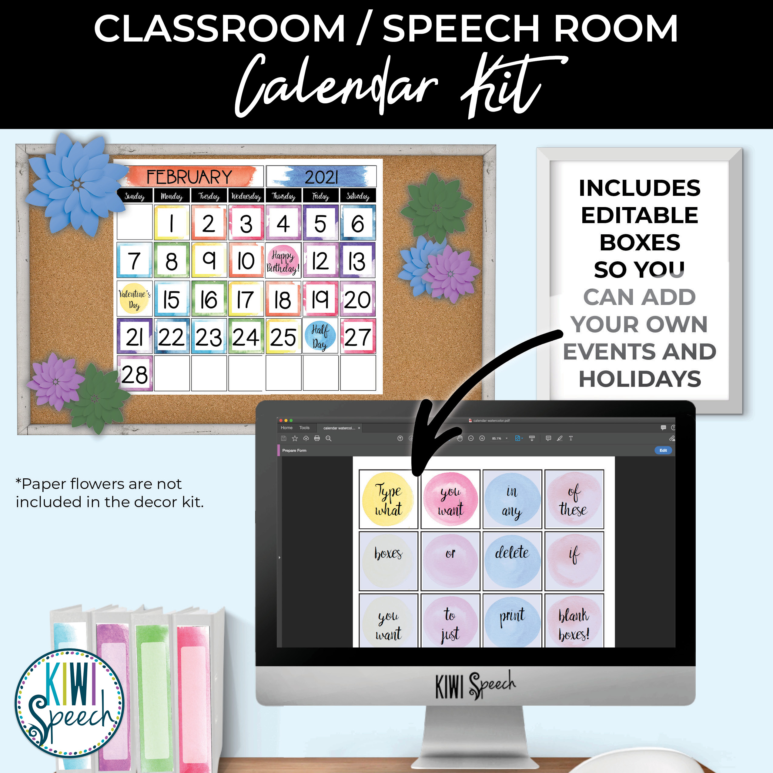 Editable Classroom Calendar Kit for Speech Therapy Room Decor ...