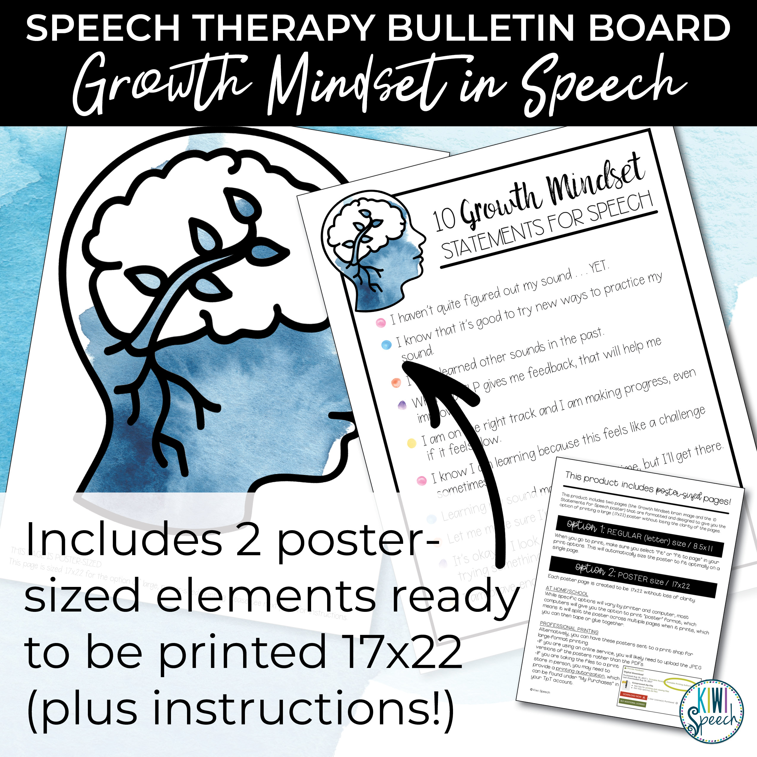 Growth Mindset Bulletin Board & Poster - Speech Therapy Room Decor ...