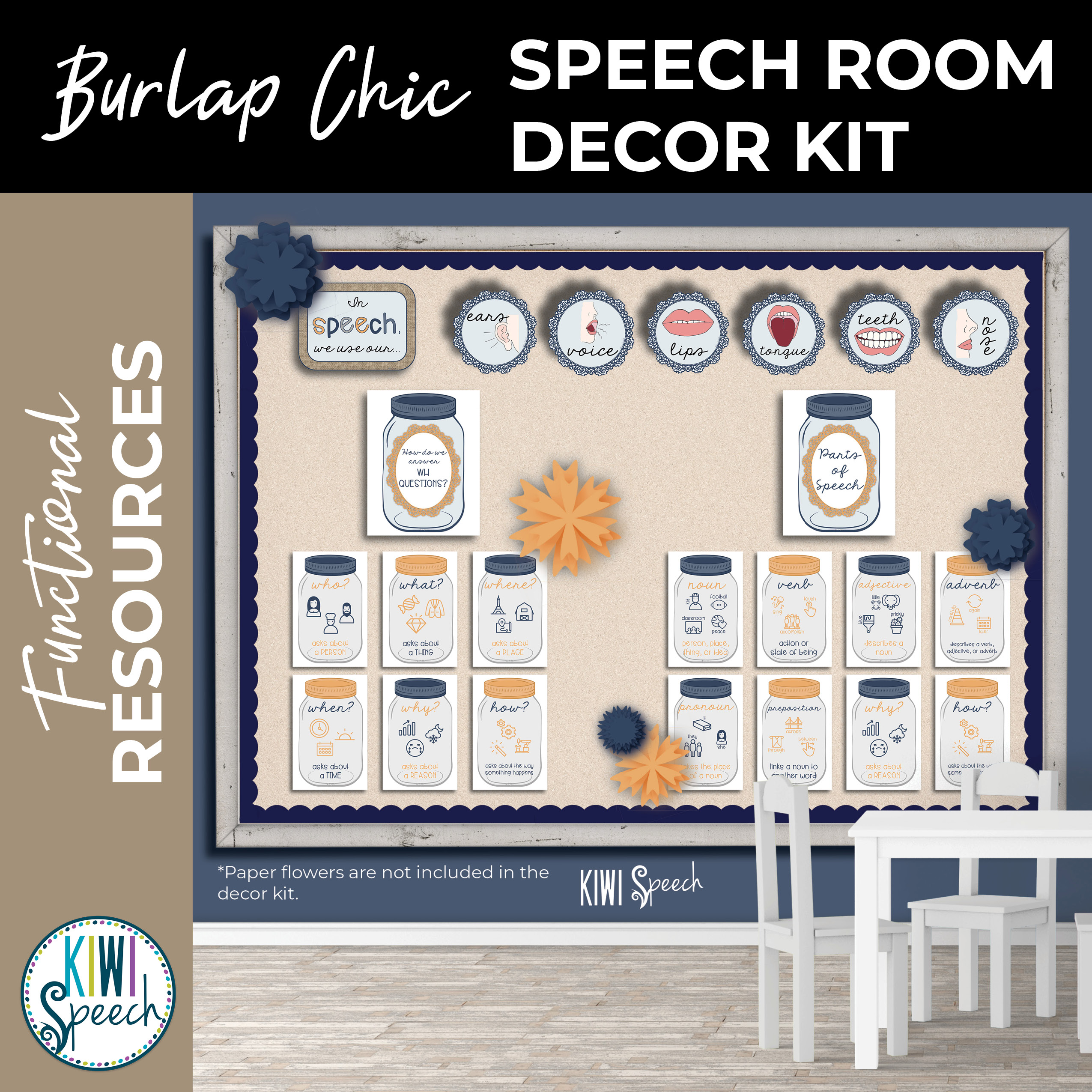 Rustic Burlap Speech Therapy Room Decor - Bundle of Functional Decor ...
