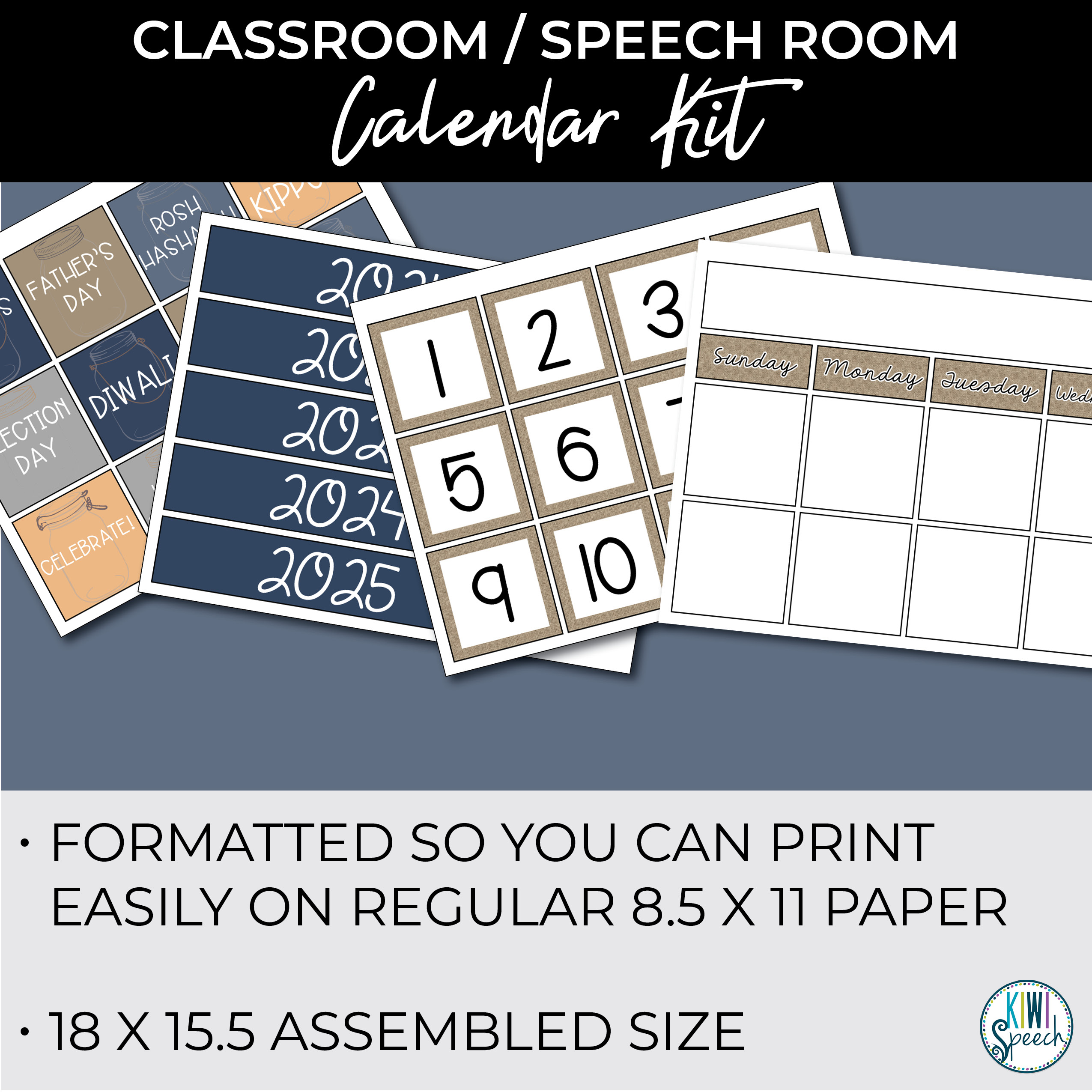 Editable Classroom Calendar Kit for Speech Therapy Room Decor - Burlap ...