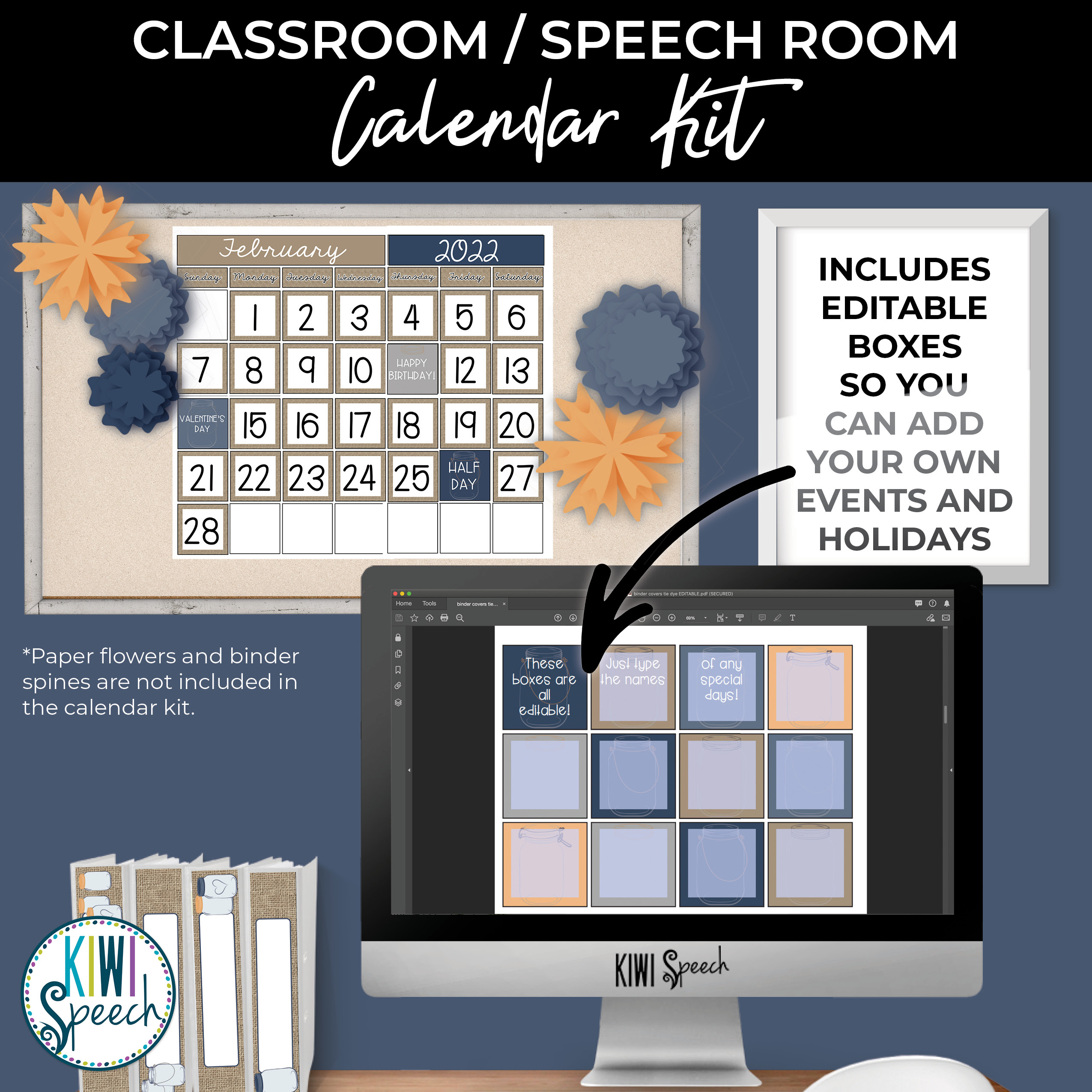 Editable Classroom Calendar Kit for Speech Therapy Room Decor - Burlap ...
